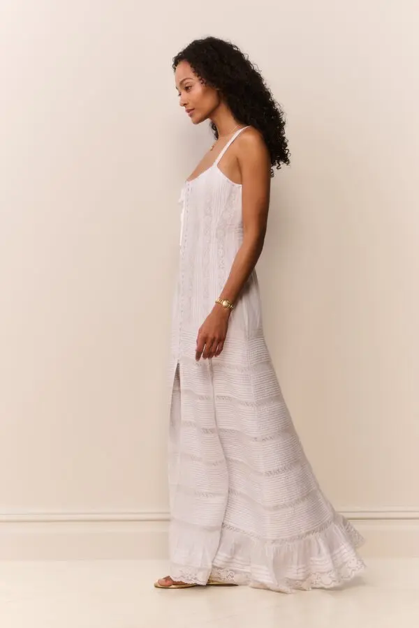 LoveShackFancy Calyx Cotton Maxi Dress With Lace Insets