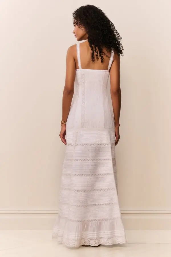 LoveShackFancy Calyx Cotton Maxi Dress With Lace Insets