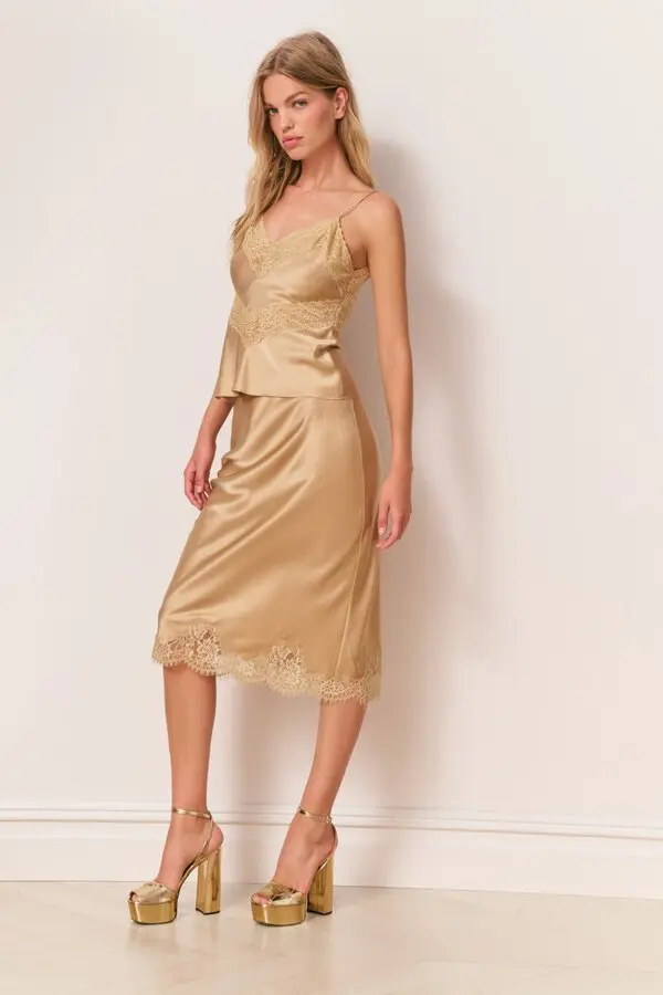 LoveShackFancy Malina Silk Midi Skirt - Deep Rose