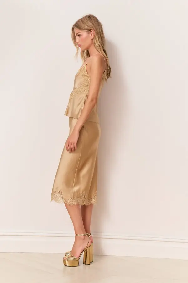 LoveShackFancy Malina Silk Midi Skirt - Deep Rose