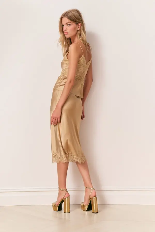 LoveShackFancy Malina Silk Midi Skirt - Deep Rose