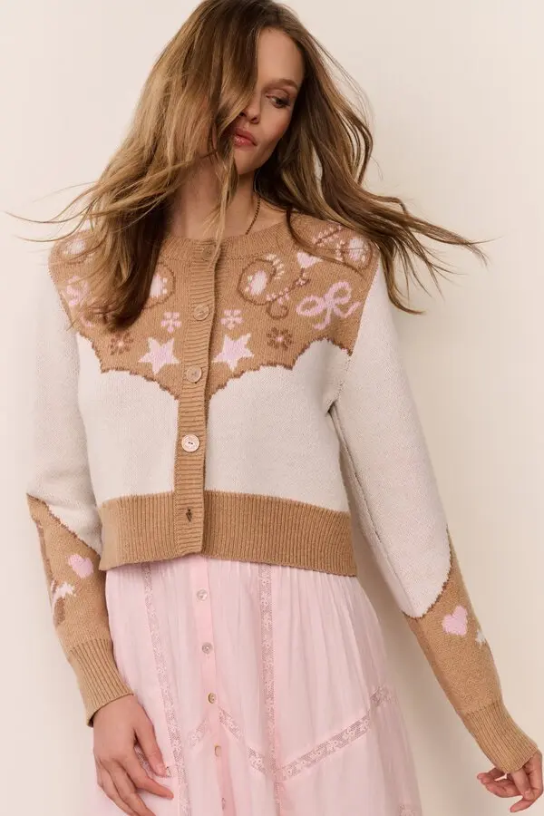 LoveShackFancy Leyah Wool-blend Saddle Up Cardigan - Desert Sky