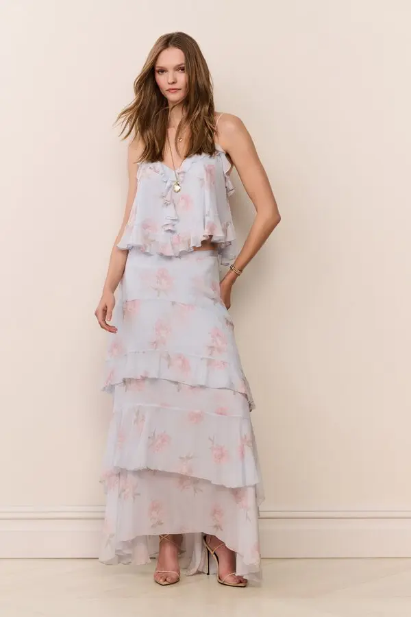 LoveShackFancy Soleia Floral Chiffon Maxi Skirt