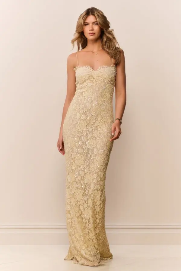 LoveShackFancy Ciona Sequin Lace Gown - Ivory