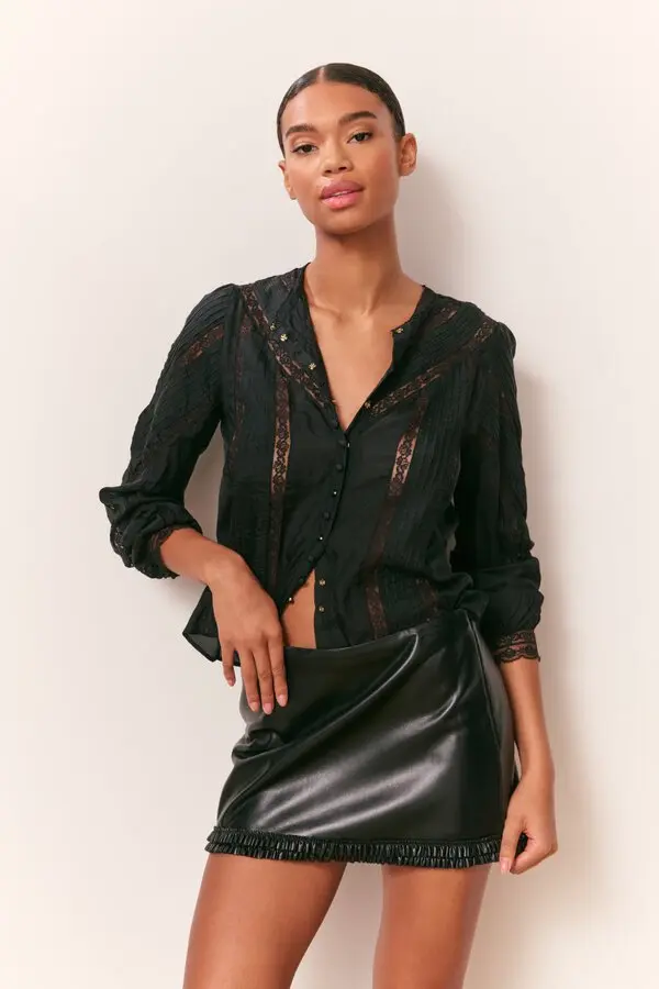LoveShackFancy Noala Faux Leather Mini Skirt