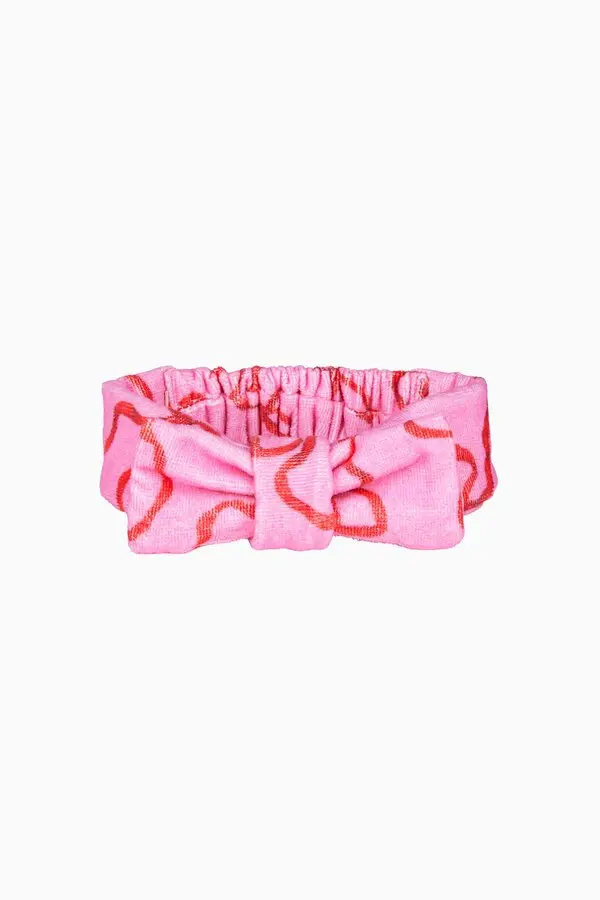 LoveShackFancy Bow Print Face Wash Beauty Headband - Crimson Candy