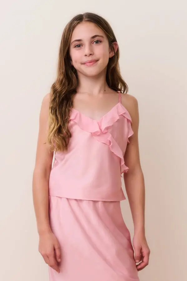 LoveShackFancy Tween Kalea Charmeuse Ruffle Top
