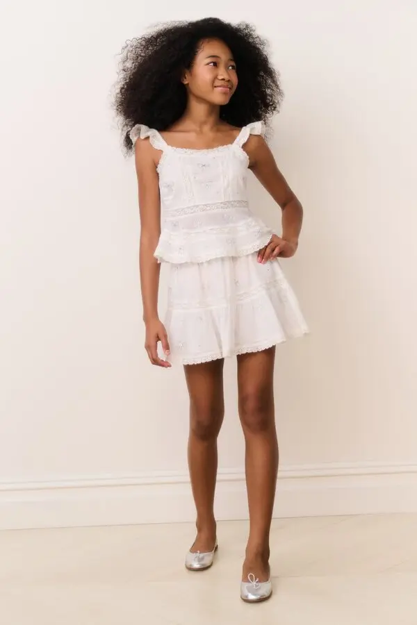 LoveShackFancy Tween Silano Crystal Bow Cotton Skirt