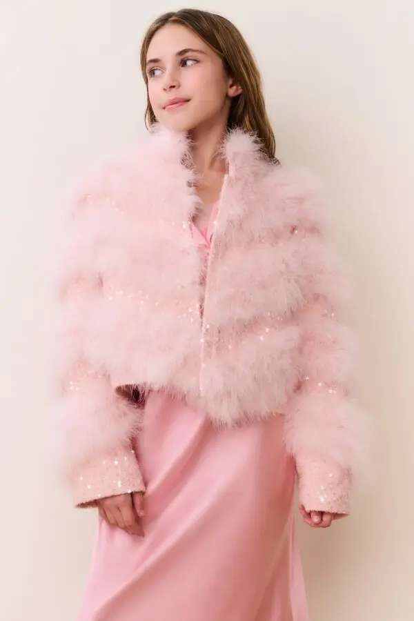 LoveShackFancy Tween Trislyn Feather Sequin Jacket - Pink