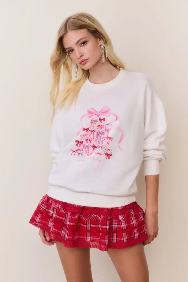 LoveShackFancy Havenleigh Christmas Bow Fleece Pullover - White