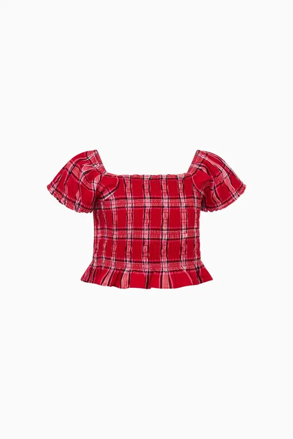 LoveShackFancy Tween Fabielle Tartan Top - Cherry Jubilee