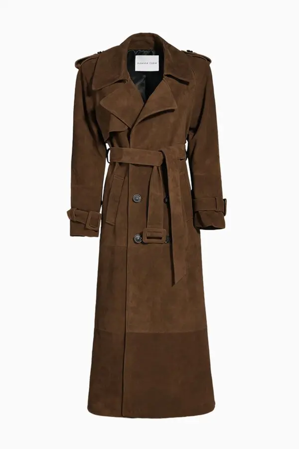 LoveShackFancy Susanna Chow Madison Suede Trench - Brown