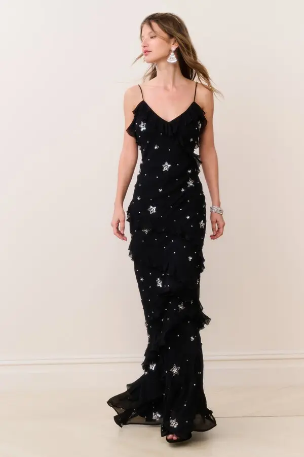 LoveShackFancy Rialto Crystal Star Embellished Maxi Dress