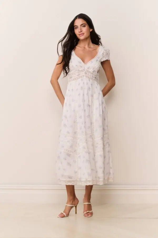 LoveShackFancy Suvi Floral Cotton Midi Dress - Arctic Vanilla
