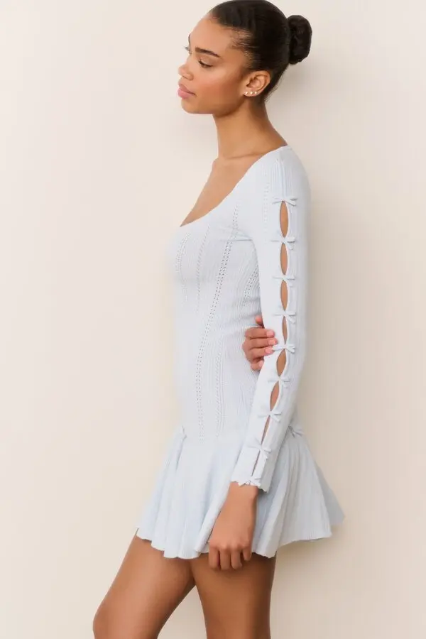 LoveShackFancy Seychelle Ribbed Pointelle Dress With Keyhole Bow Detailing - Candy Apple