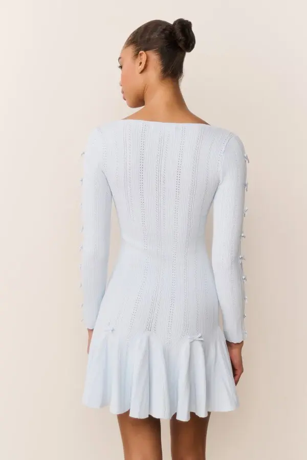 LoveShackFancy Seychelle Ribbed Pointelle Dress With Keyhole Bow Detailing - Candy Apple