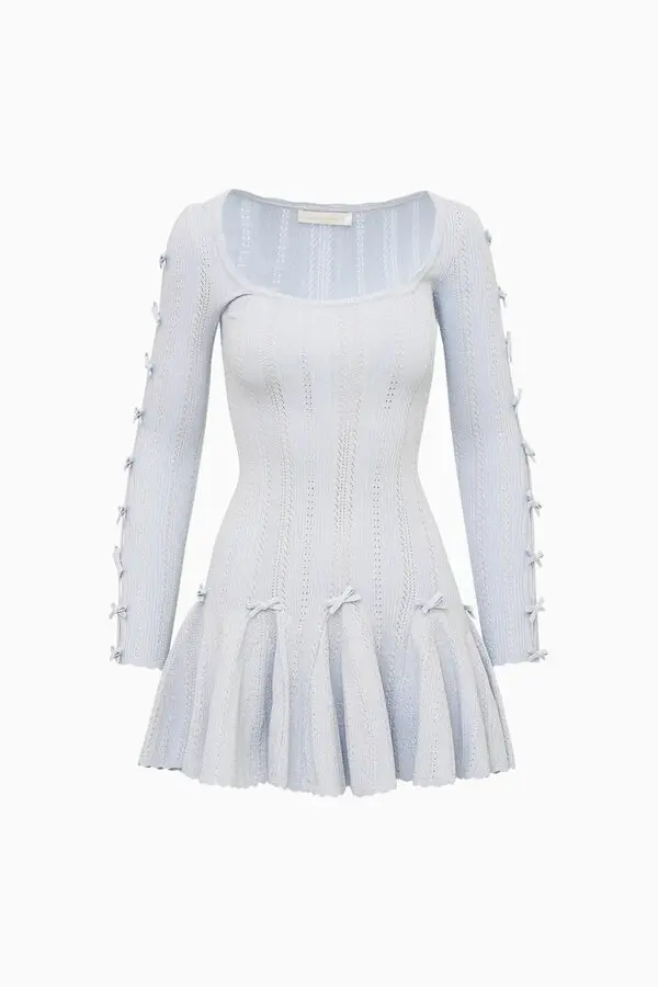 LoveShackFancy Seychelle Ribbed Pointelle Dress With Keyhole Bow Detailing - Candy Apple