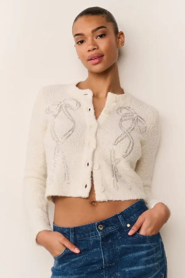 LoveShackFancy Leocadia Wool-blend Embellished Cardigan