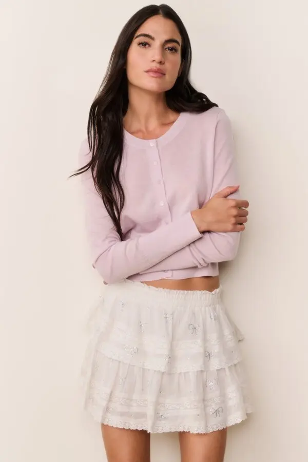 LoveShackFancy Ruffle Mini Crystal Bow Skirt - White