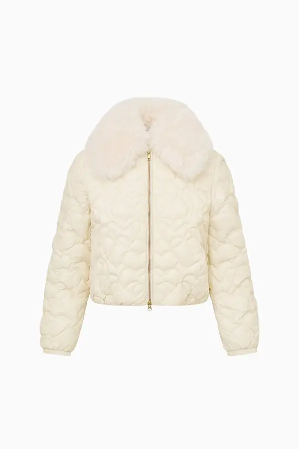 LoveShackFancy Sandria Heart-quilted Puffer Jacket - Cream