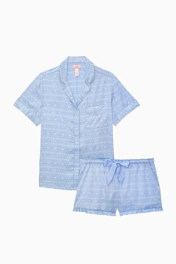 LoveShackFancy Pink X Satin Pj Short Sleeve And Boxer Set - Vs White Bisous