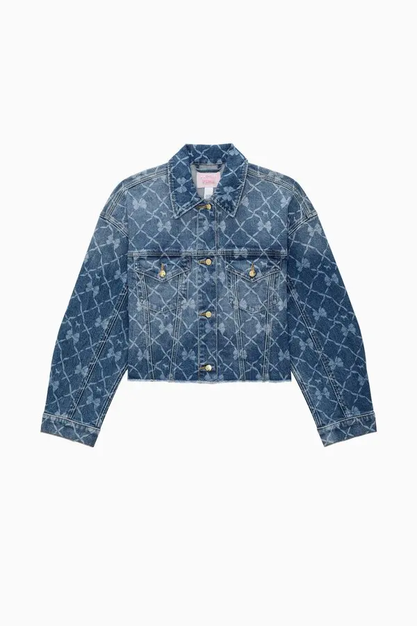 LoveShackFancy Pink X Cropped Denim Jacket
