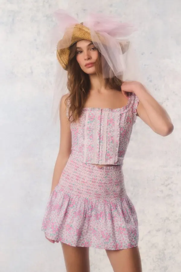 LoveShackFancy Re-edition Georgie Floral Cotton Bustier