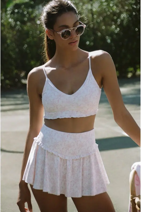 LoveShackFancy Vanina Bow Print Mini Active Skort - Chantilly