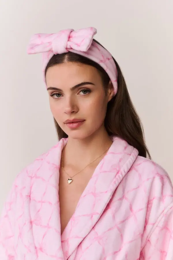 LoveShackFancy Printed Cotton Face Wash Headband - Peppermint Pink
