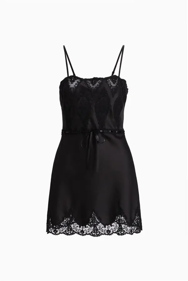 LoveShackFancy Sanna Lace-detailed Mini Slip Dress - Black