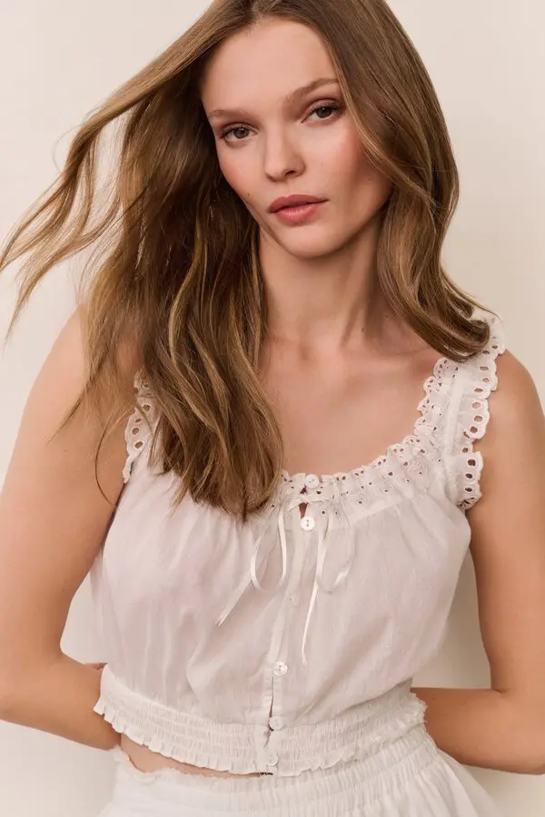 LoveShackFancy Lupo Heart Eyelet Crop Top