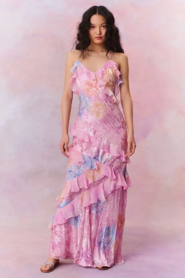 LoveShackFancy Rialto Floral Chiffon Maxi Dress - Candy Sparkle