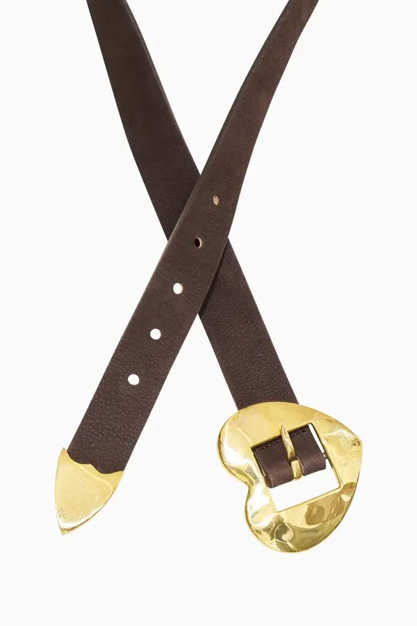 LoveShackFancy Streets Ahead Gold Heart Belt - Coffee