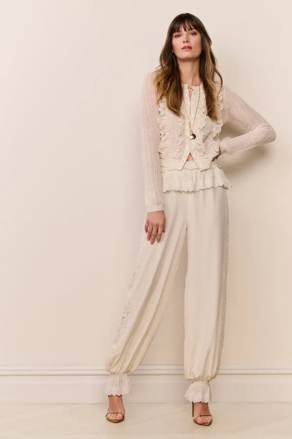 LoveShackFancy Clyra Silk Lace-trimmed Balloon Pant