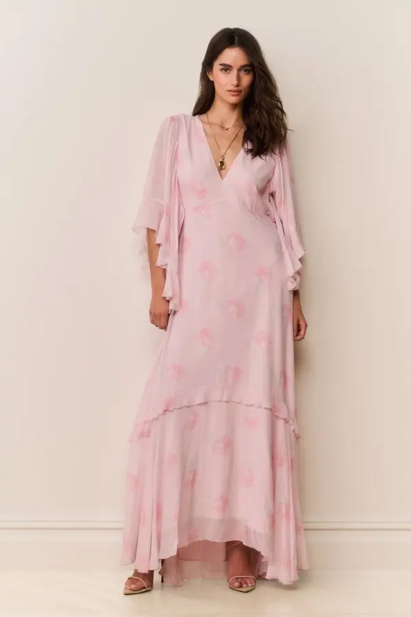 LoveShackFancy Brinley Floral Chiffon Maxi Dress