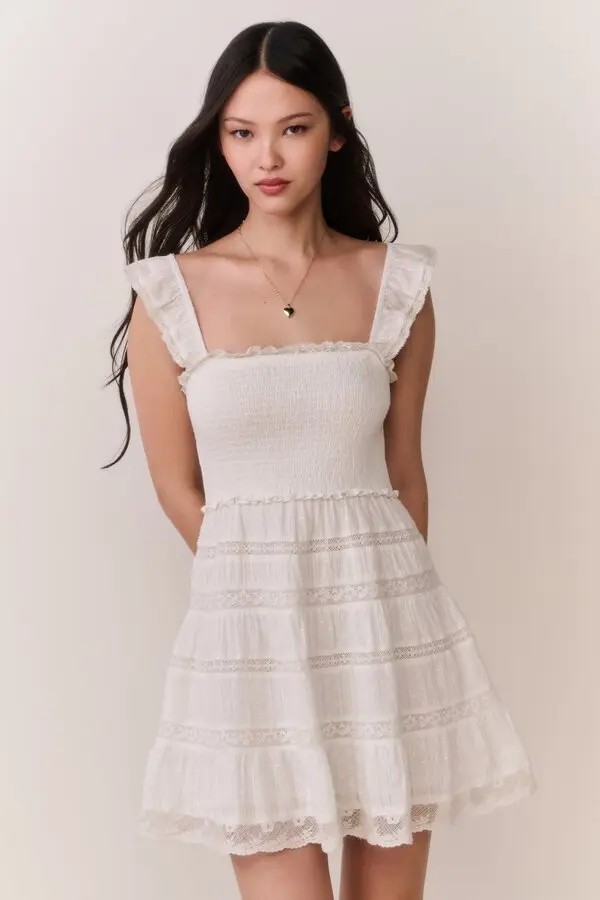 LoveShackFancy Colbera Lace-trimmed Cotton Mini Dress - White