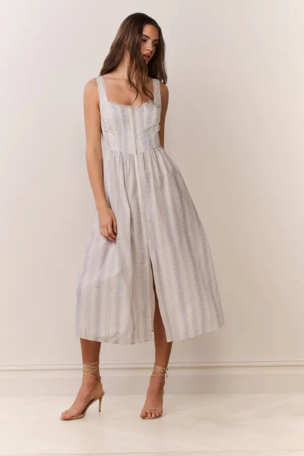 LoveShackFancy Majory Cotton Bustier Midi Dress - Cinched Blue