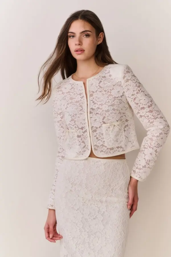 LoveShackFancy Junetta Cropped Lace Jacket