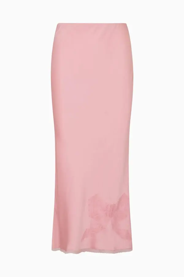 LoveShackFancy Vallis Lace Bow Satin Midi Skirt - Black