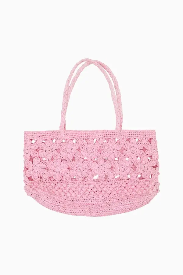 LoveShackFancy Sharlo Floral Straw Bag - Pink