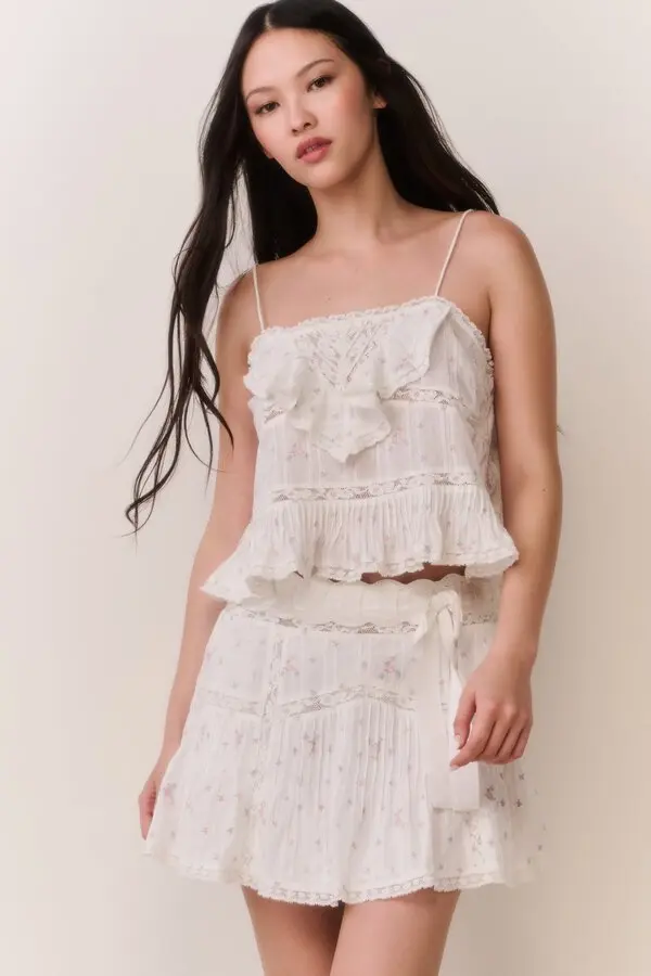LoveShackFancy Ondeline Floral Embroidered Cotton Top