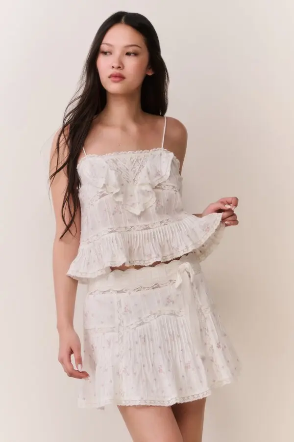 LoveShackFancy Willia Floral Embroidered Cotton Mini Skirt