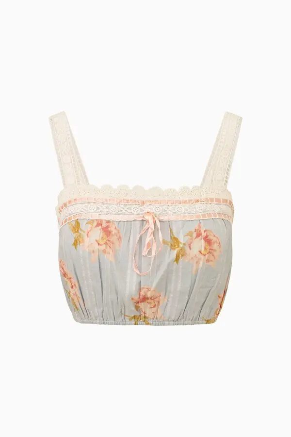 LoveShackFancy Broca Cotton Peony Print Crop Top
