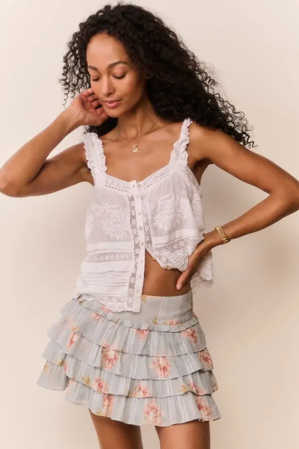 LoveShackFancy Moralina Cotton Peony Print Mini Skirt
