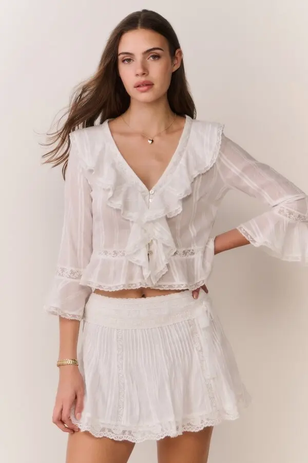 LoveShackFancy Solena Cotton Victorian Mini Skirt