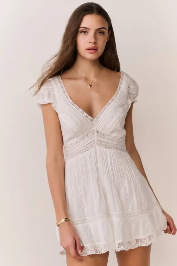 LoveShackFancy Edena Cotton Victorian Mini Dress