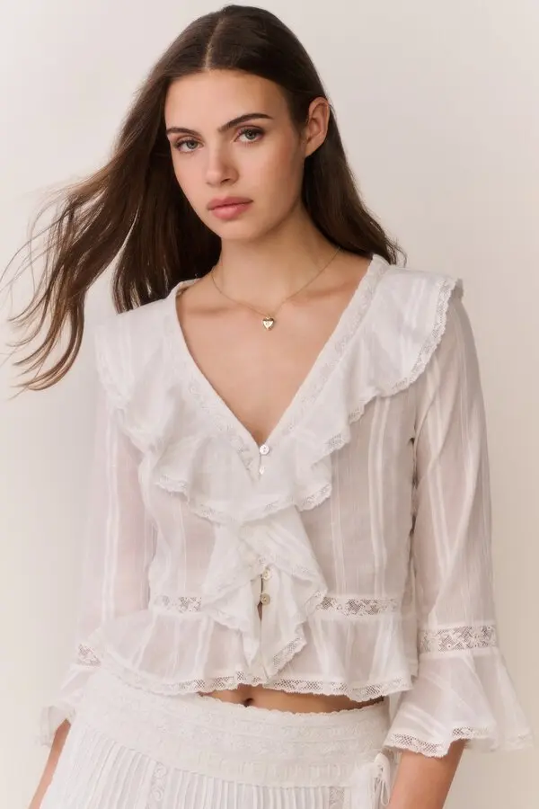 LoveShackFancy Olenna Cotton Victorian Ruffle Top