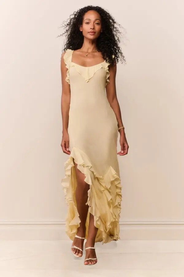 LoveShackFancy Roseline Chiffon Ruffle Maxi Dress - Pale Lilac