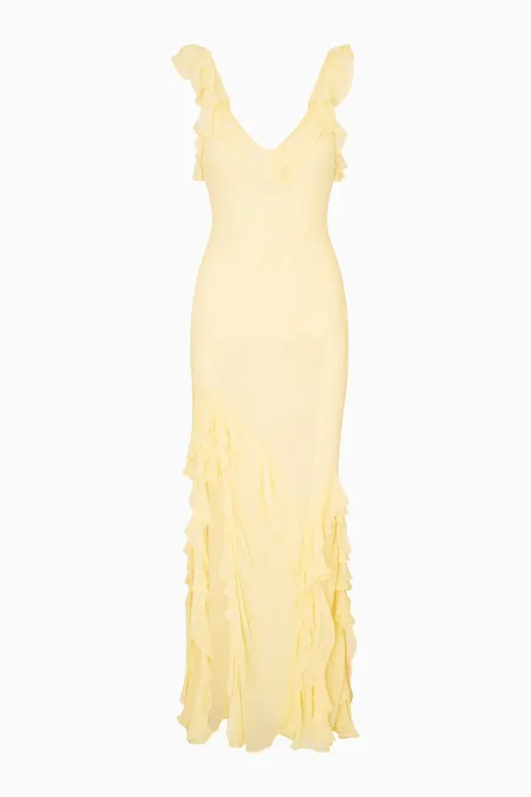 LoveShackFancy Roseline Chiffon Ruffle Maxi Dress - Pale Lilac