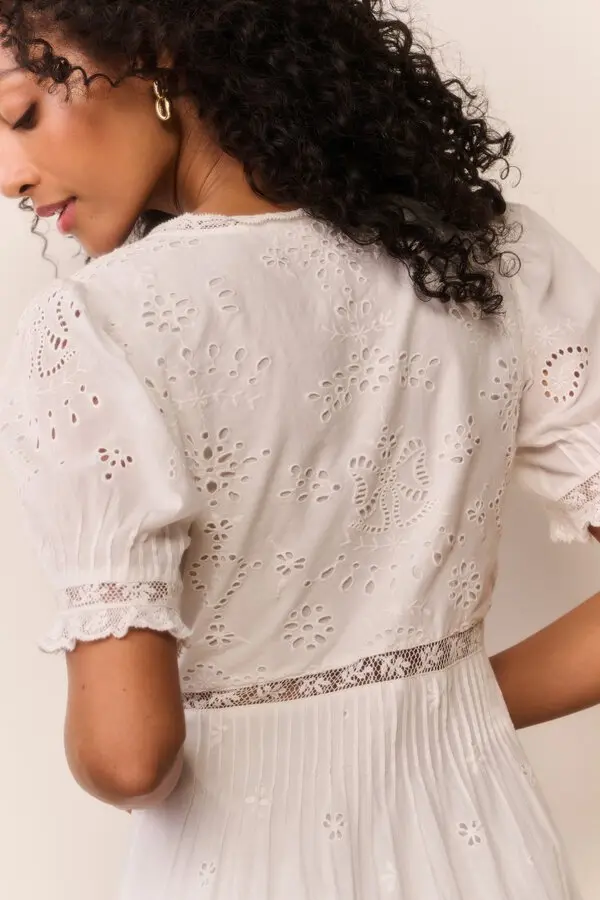 LoveShackFancy Tarragon Cotton Bandana Eyelet Midi Dress - Pale Lilac